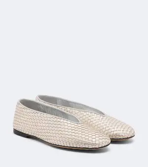 Bottega Veneta Rosa Intrecciato Leather Ballet Flats - Silver