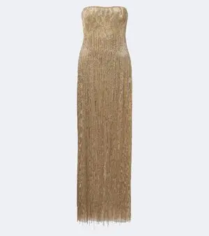 MARMAR HALIM Embellished Fringed Bustier Gown - Gold