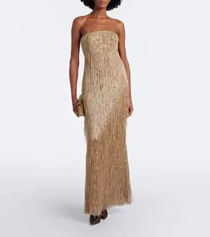 MARMAR HALIM Embellished Fringed Bustier Gown