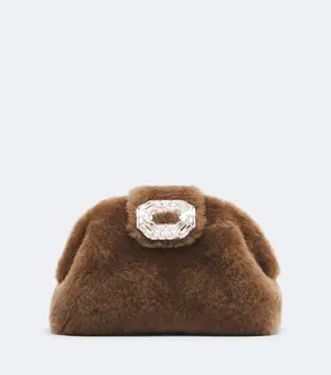 Amina Muaddi Camelia Embellished Shearling Clutch