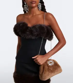 Amina Muaddi Camelia Embellished Shearling Clutch