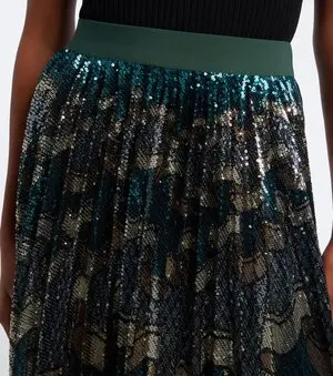 La DoubleJ Accordion Pleated Sequined Midi Skirt
