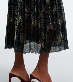 La DoubleJ Accordion Pleated Sequined Midi Skirt