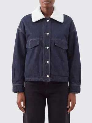 TELA Cotton Denim Jacket With Fur Collar