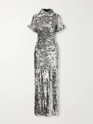 Brandon Maxwell Bex Sequin-embellished Charmeuse Gown - Silver