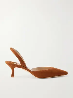 Manolo Blahnik Carolyne 50 Suede Slingback Pumps - Brown