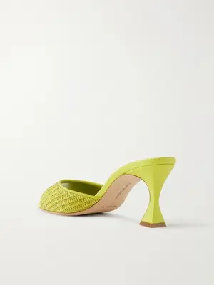 Manolo Blahnik Jadara 70 Leather-trimmed Raffia Sandals