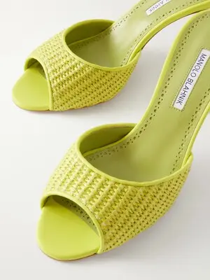 Manolo Blahnik Jadara 70 Leather-trimmed Raffia Sandals