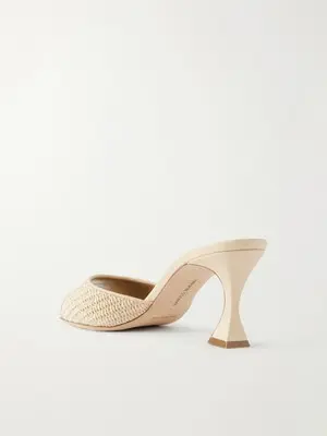 Manolo Blahnik Jadara 70 Leather-trimmed Raffia Sandals