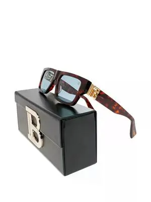 Balmain Emblem Ii Rectangle-frame Sunglasses - Brown