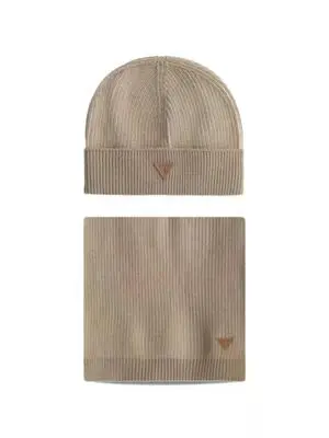 Guess Ribbed-knit Scarve And Hat Set - Neutrals