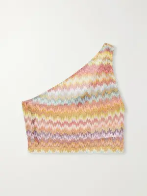 Missoni Cropped One-shoulder Striped Crochet-knit Top - Multi