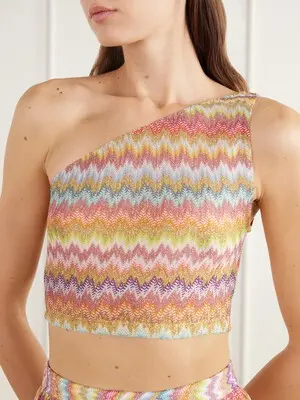 Missoni Cropped One-shoulder Striped Crochet-knit Top