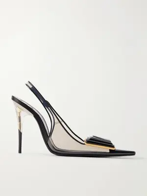 Saint Laurent Sibyl 110 Embellished Patent-leather Trimmed Rubber Slingback Pumps - Gray