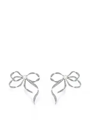 Oscar De La Renta Ribbon Bow Crystal-embellished Earrings - Silver
