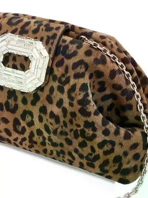 Amina Muaddi Camelia Clutch Leopard Suede