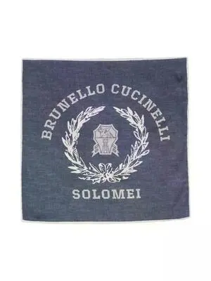 Brunello Cucinelli Logo-print Silk Pocket Square - Blue