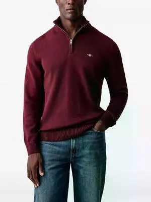 Gant Half-zip Embroidered-logo Sweater - Red