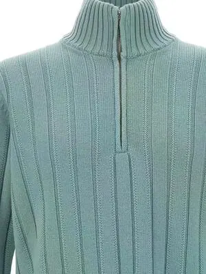 FILIPPO DE LAURENTIIS Ribbed-knit Zip-neck Merino-wool Sweater