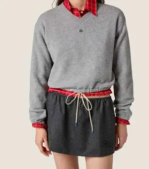 Miu Miu Wool-cashmere Cropped V-neck Sweater