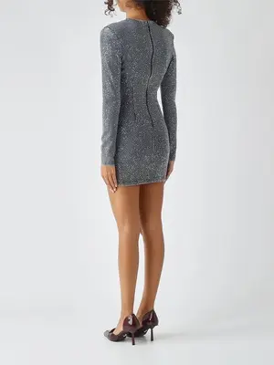 TWENTY FOURHAITCH Long-sleeved Jersey Mini Sheath Dress With Rhinestones