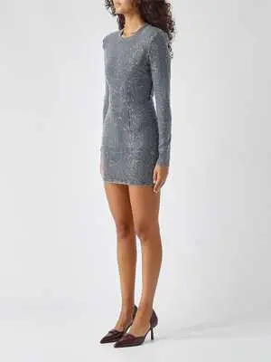 TWENTY FOURHAITCH Long-sleeved Jersey Mini Sheath Dress With Rhinestones