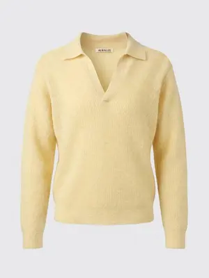 Auralee V-neck Long-sleeved Knit Polo In Alpaca Blend - Ecru