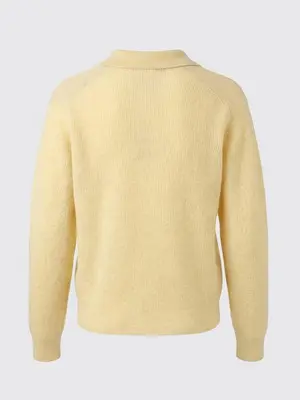 Auralee V-neck Long-sleeved Knit Polo In Alpaca Blend - Ecru