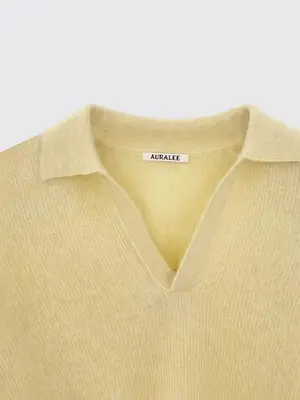 Auralee V-neck Long-sleeved Knit Polo In Alpaca Blend - Ecru