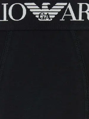 Emporio Armani Stretch Cotton Boxer Briefs With Logo Waistband - Black