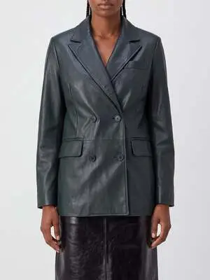 SALVATORE SANTORO Double-breasted Leather Blazer With Peak Lapels - Grey