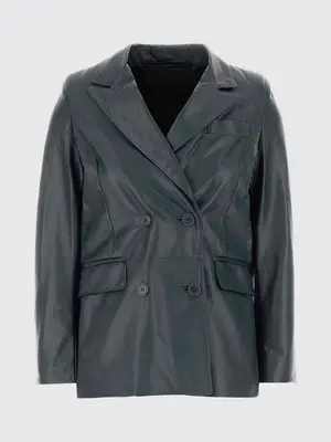 SALVATORE SANTORO Double-breasted Leather Blazer With Peak Lapels