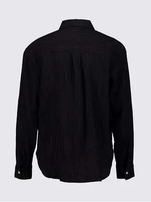 120% Lino Pleated Long-sleeve Wool Blend Shirt - Black