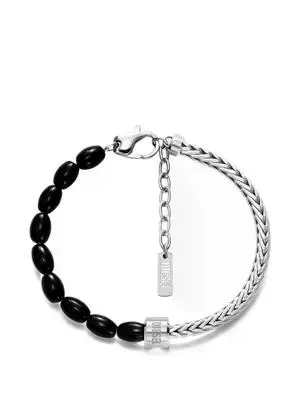 DIESEL® Black Agate Beaded Bracelet - Silver