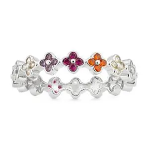 KYLIE HARPER Petite Multi-color Clover Eternity Band Ring In Sterling - Silver