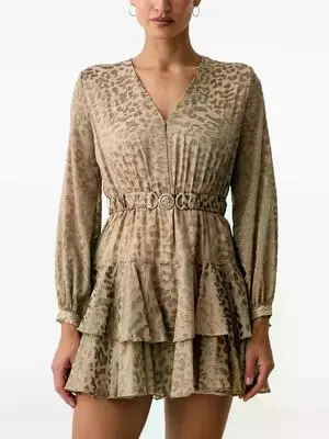 Guess Clarisse Leopard-print Tiered Mini Dress - Brown