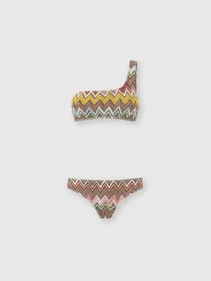 Missoni One-shoulder Bikini In Lamé Viscose With Macro Zigzag Pattern