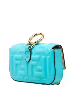 Fendi 2000-2026 Nano Zucca Embossed Leather Baguette Charm Crossbody Bag