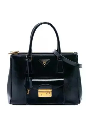 Prada 2010-2026 Saffiano Vernice Galleria Double Zip Front Pocket Satchel - Blue