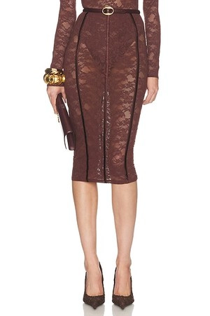 FLEUR DU MAL Le Stretch Lace Pencil Skirt - Cocoa Plum