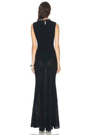 SELF-PORTRAIT Beaded Pointelle Knit Maxi Dress