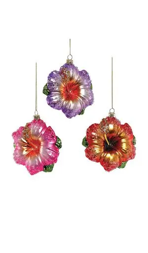 POPPY LANE Hibiscus Flower Glass Ornament - Multi