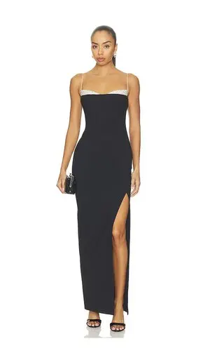 Alice + Olivia Hallie Embellished Peekaboo Hi Slit Maxi Dress - Black