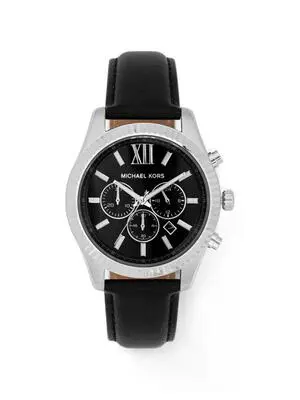 Michael Kors Oversized Lexington Silver-tone And Leather Watch - Black