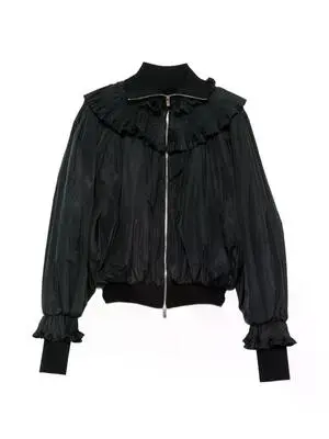 Blumarine Ruffled-trim Zip-up Bomber Jacket - Black