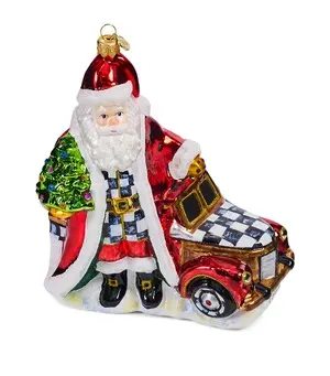 MACKENZIE-CHILDS Glass Santa And Truck Ornament - Red