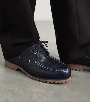 Jacquemus X Timberland Croc-embossed Boat Shoe