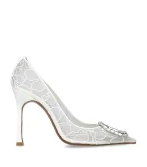 Amina Muaddi Leather-lace Camelia Pumps 105 - White