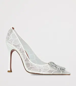 Amina Muaddi Leather-lace Camelia Pumps 105