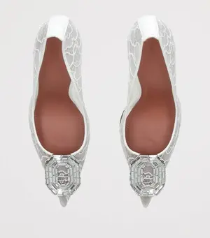 Amina Muaddi Leather-lace Camelia Pumps 105
